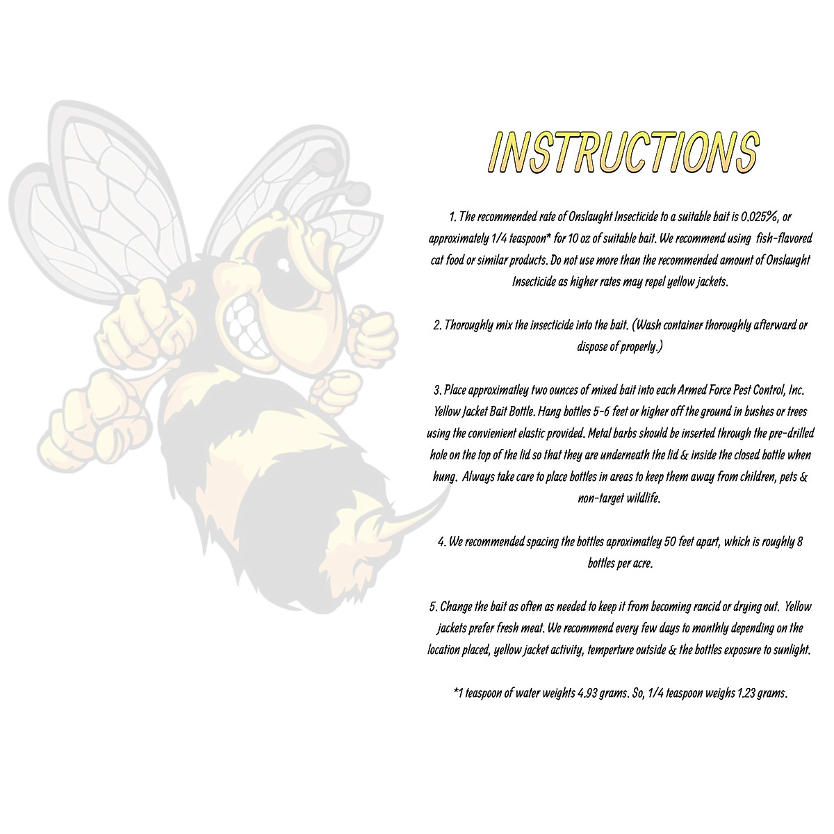 Yellow Jacket Bait Bottle/Station for Pest Control, Microencapsulated Bait, wasp Control