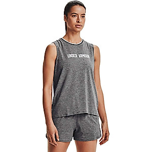 Under Armour Recovery Sleepwear Tank, Black Fade Heather (001)/Metallic Silver, X-Large