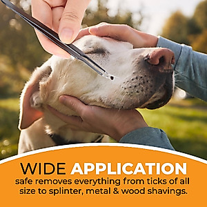 AKOSN Premium Tick Removal Tool - Stainless Steel Tick & Flea Remover for Pets Dogs Cats Humans -Safe Tick Control Puller &Precision Fine Point Tweezers to Completed Remove Ticks, 1 Set