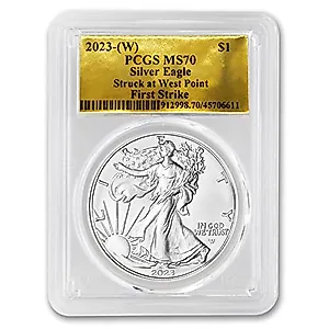 2023 (W) 1 oz American Silver Eagle Coin MS-70 (First Strike - Struck at West Point - Gold Foil Label) $1 MS70 PCGS