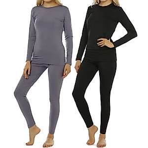 ViCherub 2 Sets Women's Thermal Underwear Set Long Johns with Fleece Lined Ultra Soft Top & Bottom Base Layer Thermals for Womens Black & Gray Medium