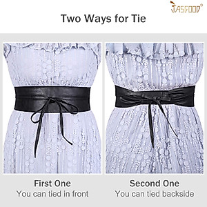 JASGOOD Women Fashion Leather Obi Belt- Plus Size Black Wide Fashion Wrap Waist Belt for Ladies,Black,Fit Waist Size 32-37 Inch