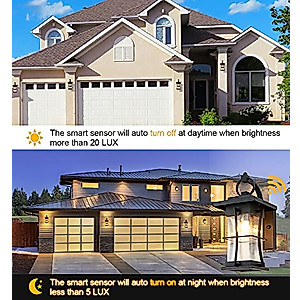 EERU Dusk to Dawn Outdoor Wall Lantern Exterior Light Fixtures Wall Mount Porch Light with Photocell Sensor Waterproof Outside Wall Lights for House, Patio, Garage, Black with Seeded Glass