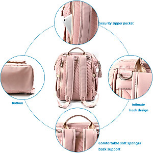 KZNI Diaper Bag Backpack, Travel Diaper Backpack, Diaper Bag with Stroller Hanger,Thermal Pockets,Diaper Bag Backpack (pink)