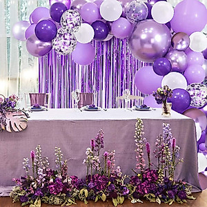Purple Balloon Arch Garland Kit, Purple White Confetti Balloons Arch Garland For Festival Picnic Family Engagement, Wedding, Birthday Party, Gold Theme Anniversary Celebration Decoration