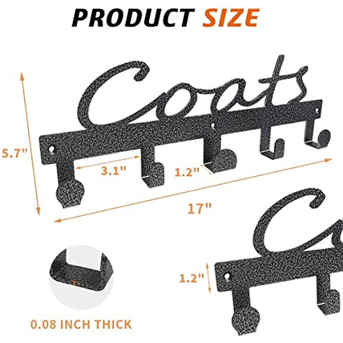 Jorohiker Coat Rack Wall Mount,Towel Rack 5-Tri-Hooks Heavy Duty Coat Hanger Rail Wall Hooks for Hanging Coats Hats Clothes Purse Mudroom Entryway, Black