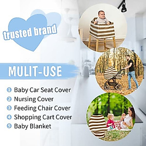 Baby Carseat Nursing Cover - Car Seat Cover for Baby Boys & Girls - All-in-1 Breastfeeding Covers - Stripe Multi Use Stretchy Stroller Covers - Storage Bag, Brown&Cream…
