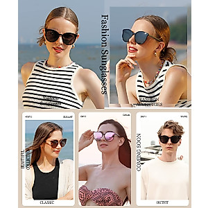 Polarized Oversized Sunglasses for Women Men Trendy Cateye Brown Sun Glasses Retro Large Frame Shades Transparent Brown and black