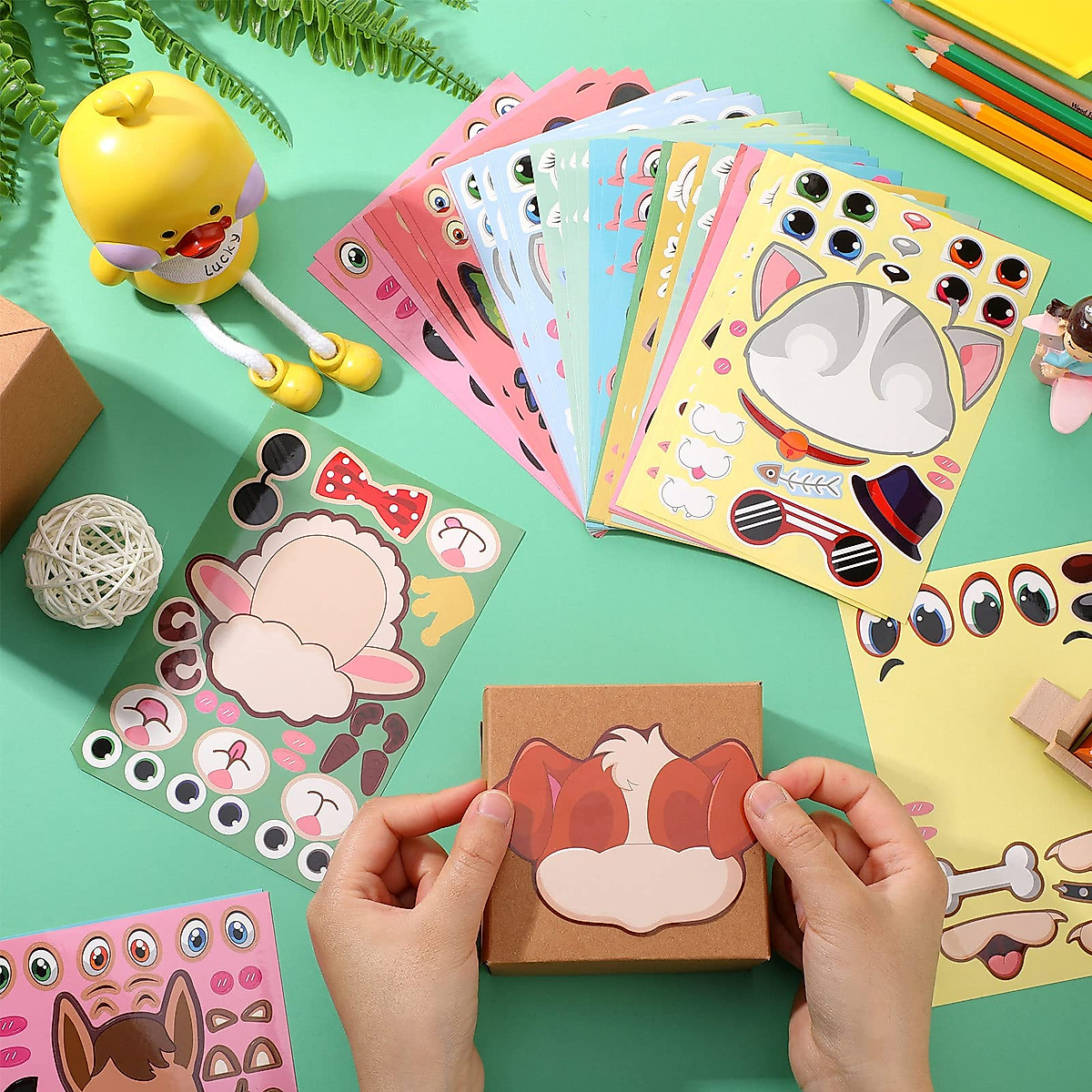 Zonon 48 Pieces Make a Face Animal Stickers 8 Designs Make Your Own Farm Animal Stickers Zoo Themed Fun Stickers for Kids Party Favors, Rewards, Art Craft