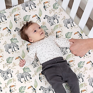 Pack n Play Sheets, BROLEX 2 Pack Mini Crib Sheets,Stretchy Portable Fitted Playard Sheet Set, Convertible Playard Mattress Cover,Ultra Soft Breathable Material,Zebra Forest