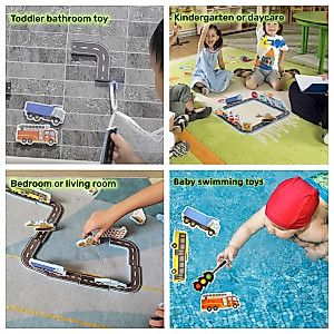 Foam Bath Toys for Toddlers- 29 Piece Vehicles Bath Stickers with Storage Bag Educational Floating Bathtub Traffic Preschool Non-Toxic Fun Bathing for Baby Girls Boys Toddler Kids