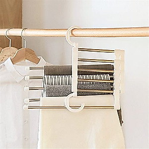 News_Inter 5pc Pants Hangers Space Saving Non-Slip Clothes Organizer, 5 in 1 Multifunctional Layered Pants Rack for Trousers Scarf and Travel Storage (Silver - 5 pc)