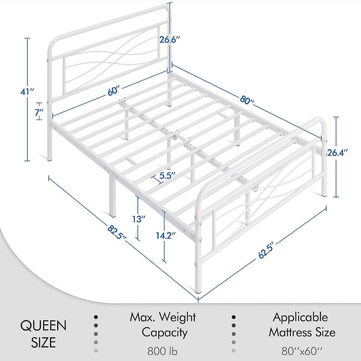Yaheetech Queen Metal Bed Frame with Criss-Cross Design, Ample Underbed Storage Space, Heavy Duty Slat Support, No Box Spring Needed, White