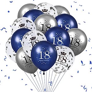 18th Birthday Balloons, 15 PCS Navy Blue Silver Latex 18th Birthday Balloons for Boys Girls 18th Anniversary Happy Birthday Party Decorations Navy Blue Balloons Decor Supplies,12 Inches