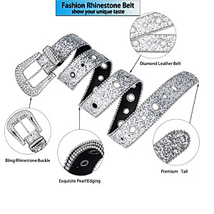 HinyBoeh Western-Rhinestone-Belts for Womens/Mens Sparkly-Bling-Belt Cowgirl-Cowboy-Country Belts for Unisex 26-37''Waist