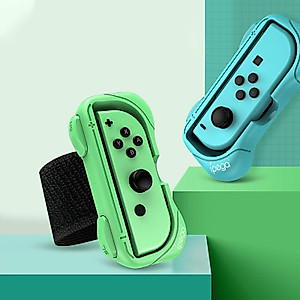 HEATFUN Wrist Bands for Dance 2023 2022 Switch, Adjustable Hand Strap for Joy-Cons Controller, One Size for Adult and One Size for Child - 2 Pack (Animal Crossing Blue and Green)