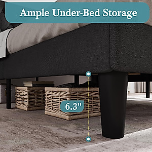HOOMIC Classic King Size Bed Frame with Button Tufted Wingback Headboard, Upholstered Platform bed with Strong Wooden Slats Support, No Box Spring Needed, Black