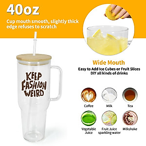 AGH 40oz Sublimation Glass Tumbler with Handle, 4pcs Clear Sublimation Glass Cups Blanks with Bamboo Lid & Plastic Straw, Reusable Iced Coffee Cup Fits in Car Cup Holder