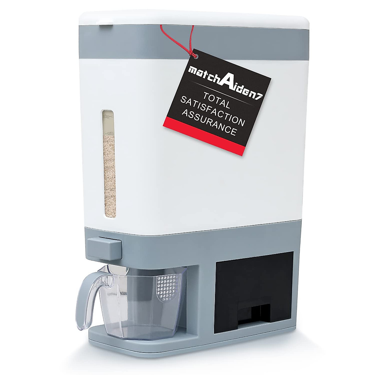 MATCHAIDEN7 26.5Lbs Airtight Rice Dispenser with Measuring Cup: Extra Large Rice Storage Container with Fresh Box and Side Storage Box, Perfect to Hold 25 Pounds of Rice