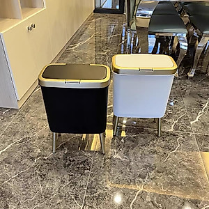 Procade Office Trash Can with Lid, Black Bathroom Trash Can with Gold Edge, Modern Narrow Garbage Can with Legs, Slim Plastic Trash Bin for Bedroom, Living Room,Kitchen,Toilet, 4 Gallon