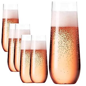 LeSuz 100% Tritan Plastic Champagne Stemless Flutes. Set of 6, 12oz. Shatterproof, BPA-FREE, Dishwasher Safe, Long Lasting Stemless Champagne Flute. Better than Champagne Glasses. Mimosa Flutes.