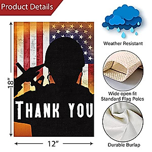Louise Maelys Patriotic Memorial Day USA Garden Flag 12x18 Double Sided Vertical, Small Burlap Thank you Military Soldiers Garden Yard Flags Banner, Independence Day Outdoor House Decorations (ONLY FLAG)