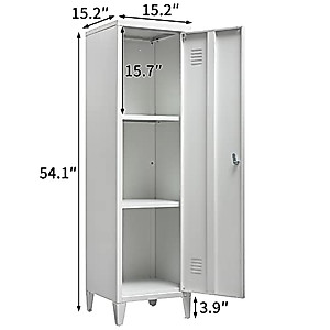 DOEWORKS High Standing Indoor Lockable Cabinet, Metal Locker Organizer, 3-in-1 Shelves Removable for Home and Office, White