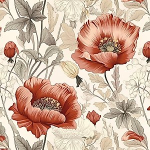Jeweluck Floral Peel and Stick Wallpaper Boho Floral Contact Paper 15.7inch x 118.1inch Vintage Floral Wallpaper Peel and Stick Wallpaper Botanical Self Adhesive Removable Wallpaper for Bathroom