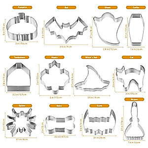 BESTONZON 12pcs Halloween Cookie Cutter Set, Stainless Steel Cake Biscuit DIY Molds Cutters Ghost Pumpkin Cookies Cutters for Kitchen Baking Halloween Party Decorations