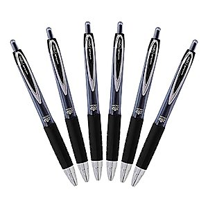 Uni-Ball Signo 207 Retractable Gel Pen, 0.5mm Micro Point, Black, Pack of 6