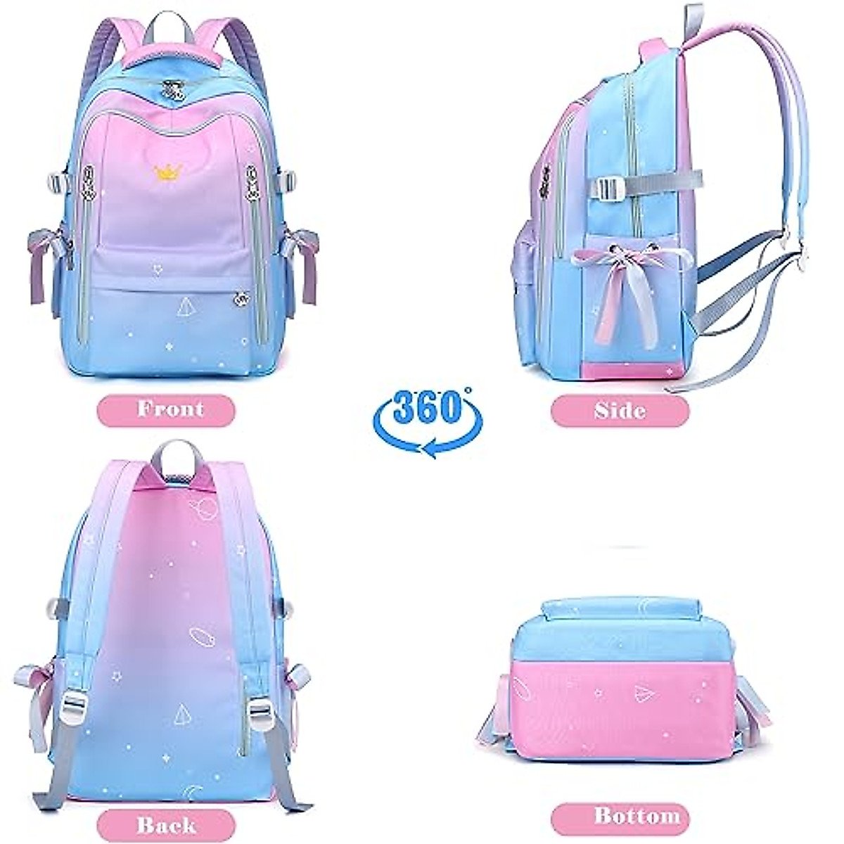 Makukke Backpack for Girls,Cute Kawaii School Bag Kids Lightweight Bookbag Backpack for Middle and High School with Anti Theft Pocket,Black White School Backpack