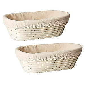 7 Inch Premium Oval Banneton Basket With Liner Perfect Rattan Brotform Dough Proofing Baskets For Making Beautiful Bread Set Of 2