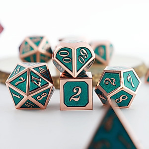 PJOY Copper Teal 11PCS Metal DND Dice Set Extra D6 D20 Dice for Dungeons and Dragons 5E Gifts