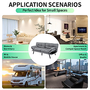 MUUEGM Futon Sofa Bed Modern Folding Futon Set, Convertible Recliner for Living Room,Small & Compact Spaces, Metal Legs,Easy Assembly，Adjustable Backrest&Armrests, Linen,Light Gray.