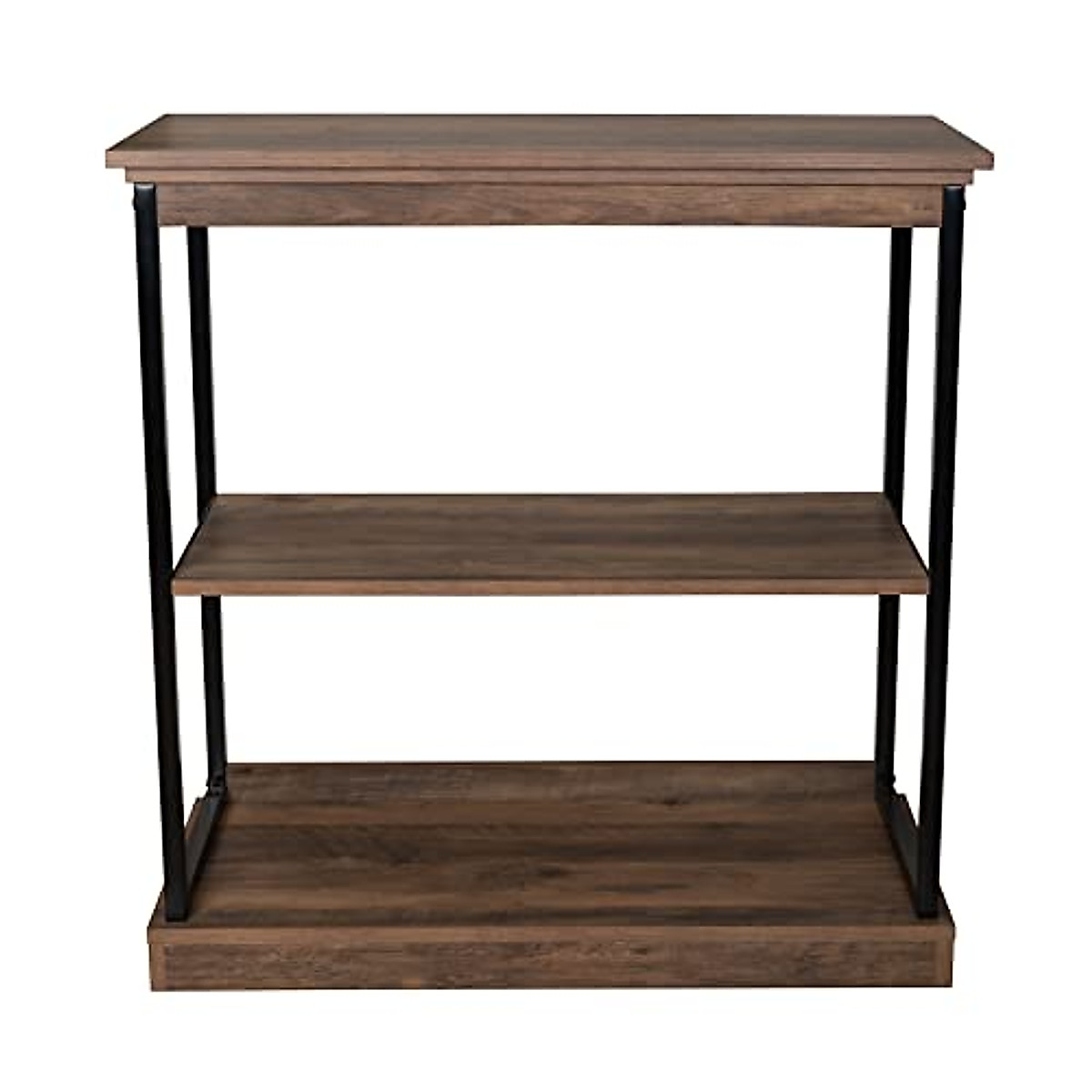 Danya B. Oslo Contemporary Industrial Horizontal 3-Tier Etagere Bookshelf – Standing Open 3-Shelf Bookcase Unit – Black Iron Metal & Maple Finish