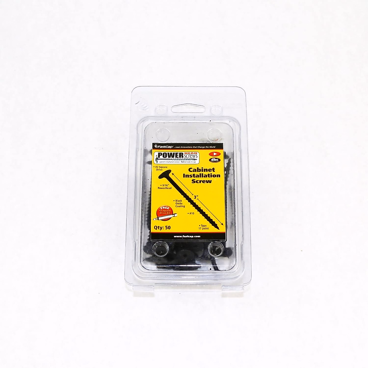 FastCap PowerHead Wood Screws with Large Flat Head - Self-Tapping Point - 3", Square Drive, Black Oxide Finish, 50-Pack - 08426