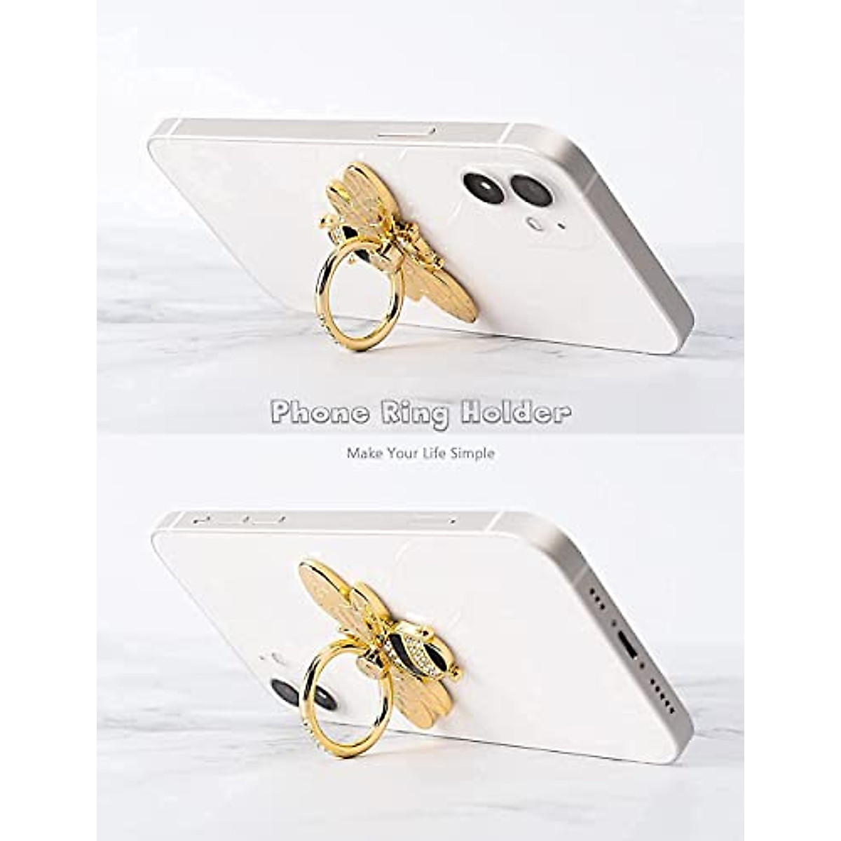 Phone Ring Holder with Crystal, Allengel Bee Phone Ring Grip Finger Kickstand, Gold Black