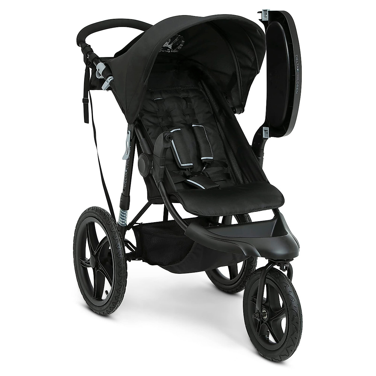 Delta Children Apollo Jogging Stroller - Shock Absorbing Frame with Large Canopy & Recline - Car Seat Compatible, Black