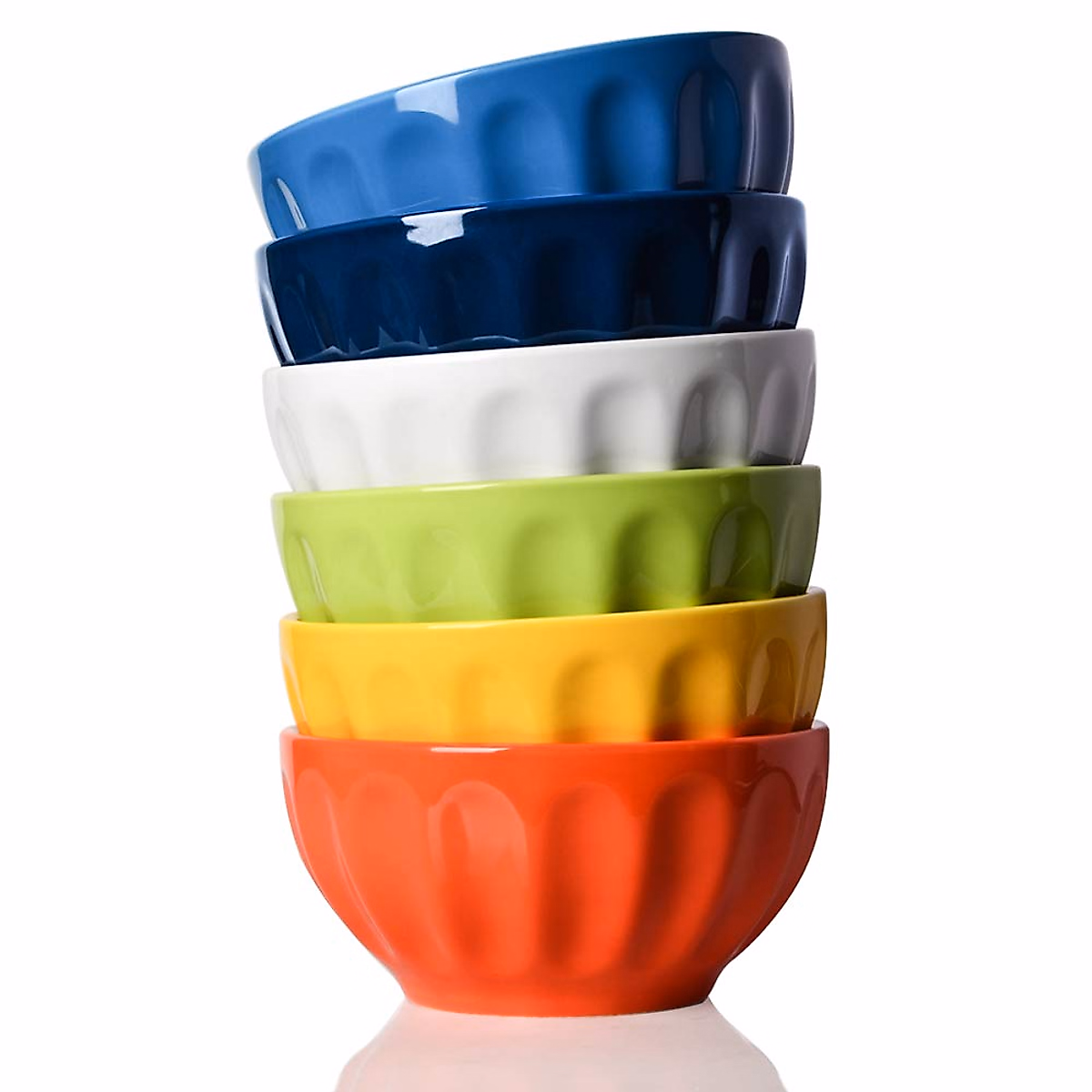 Sweejar Ceramic Fluted Bowl Set, 26 oz for Cereal, Salad, Pasta, Soup, Dishwasher Microwave Safe - set of 6(Multicolour)