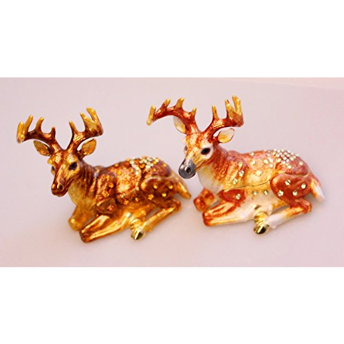 Deer Trinket Box Metal Deer Fawn Jeweled Enamel Trinket Box Christmas Decor Deer Gift (Crystals)