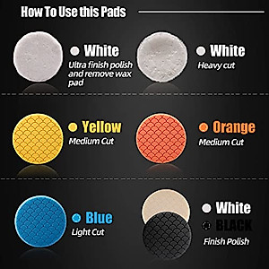 ZFE Buffing Polishing Pads, 7Pc 6.5 Inch Face for 6Inch 150mm Backing Plate Compound Buffing Sponge Pads Cutting Polishing Pad Kit for Car Buffer Polisher Compounding, Polishing and Waxing -PPTYS6SET