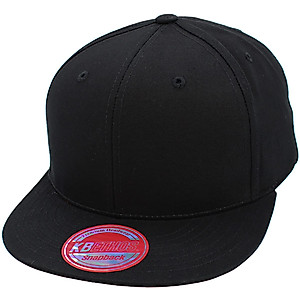 KNW-UNDERBRIM BLK-DBL Classic Snapback Hat Blank Cap Underbrim Cotton Wool Blend Flat Visor Adjustable Unisex