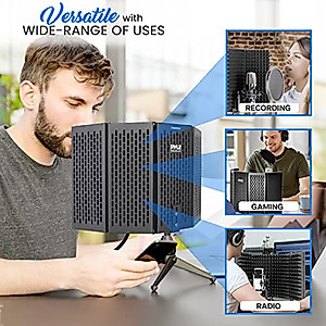 PyleUsa Microphone Isolation Shield, 5 Panel Acoustic Vocal Sound Dampening Noise Absorb Record Studio,1.6" Foam,Adjust Mic Depth,Removable Shock Mount, ⅝" Threaded,Podcast,Sing and Broadcast-1 set