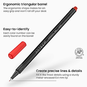 ARTEZA Inkonic Fineliners Pens, Set of 24, 0.4 mm Fine Tip Markers, Water-Based Art Pens for Drawing, Sketching, Journaling, Calligraphy