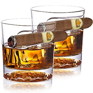 Chouggo Cigar Whiskey Glasses - Unique Ice Ball Bottom Design - Old Fashioned Whiskey Glasses Set of 2, Great Gifts for Dad from Daughter, Son, Wife