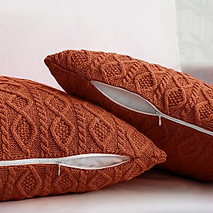 Homiest Cable Knit Throw Blanket and Pillow Set, Rust Throw Blanket Set of 3, Knitted Throw Blanket (50"x60") & 2 Pillow Covers (18"x18"), Soft & Cozy Decorative Throw Blanket for Couch Bed Sofa