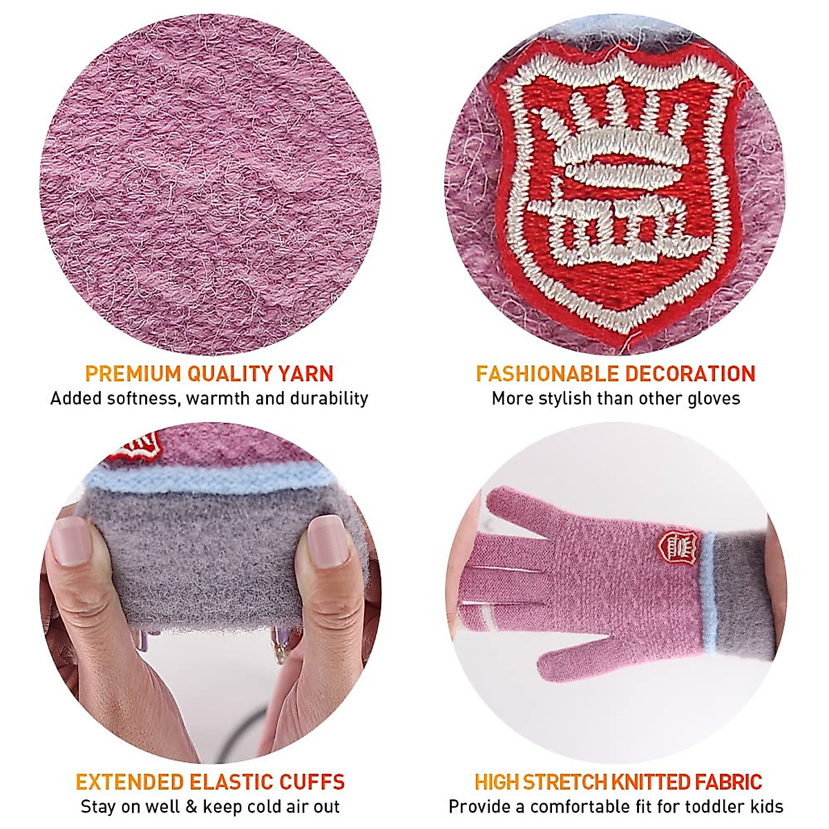 Winter Gloves for Toddler Kids - 3 Pairs Boys Girls Soft Warm Wool Lined Gloves Full Finger Children Thermal Knit Gloves (Pink/Sky-blue/Purple, 1-5 years old)