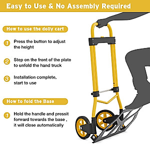 Oarlike Hand Truck, 220 lbs Capacity Dolly Cart with Silent Wheels, Industrial Folding Dolly for Moving, Transport in Warehouse, Supermarket, Garden, Home