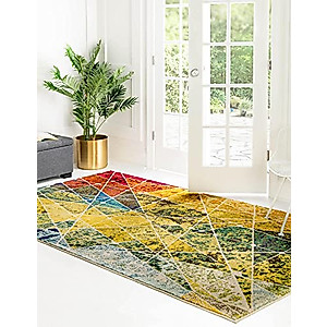 Unique Loom Estrella Collection Mosaic, Distressed, Modern, Abstract, Bright Colors Area Rug, 9 ft x 12 ft, Multi/Green