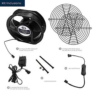 Coolerguys 7" (172mm x 152mm x 51mm) 12v Waterproof Fan with Power Supply